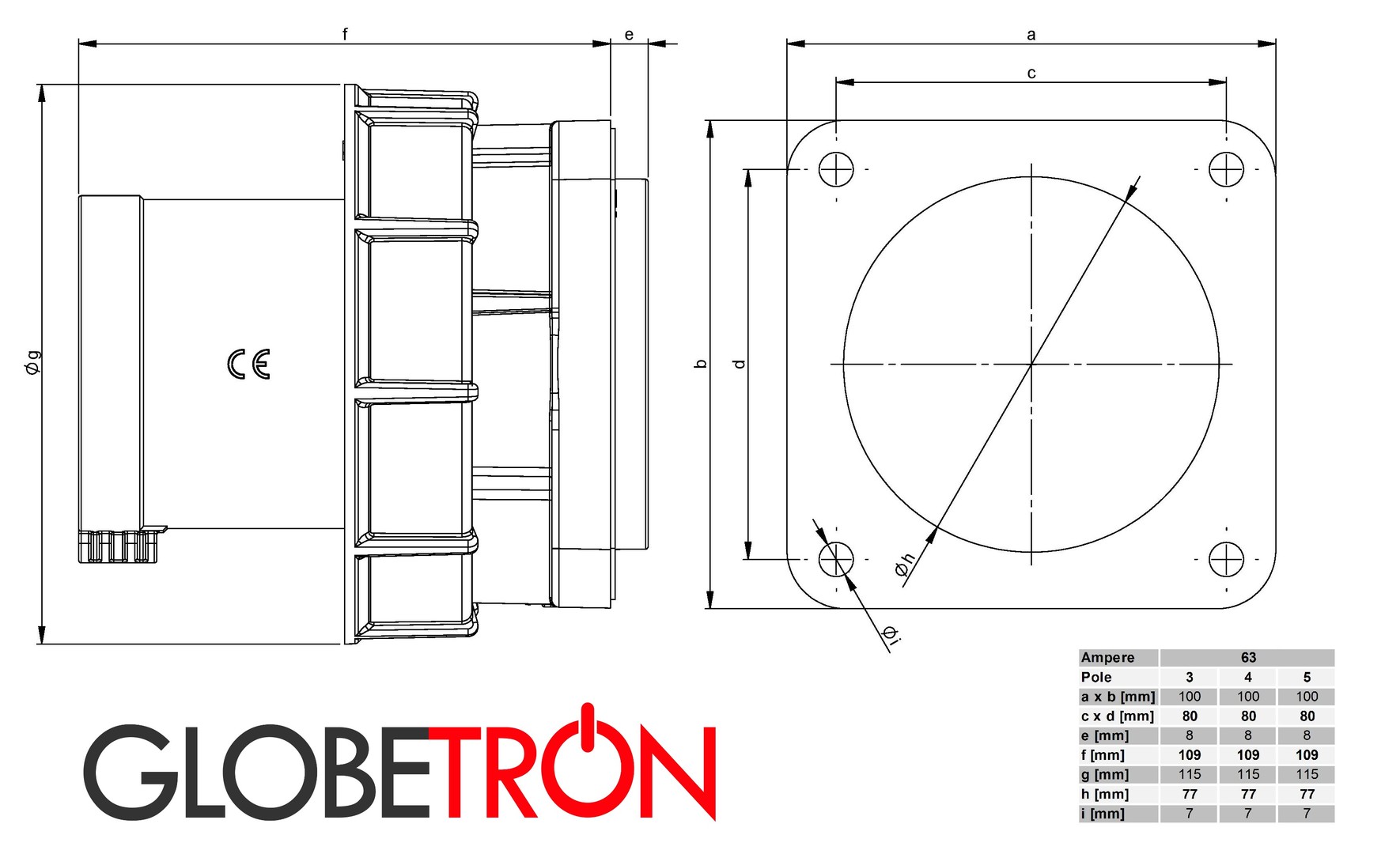 IP67 Male Inlet - 460B6W - Flange Mount Inlet - Globetron Controls Corp.
